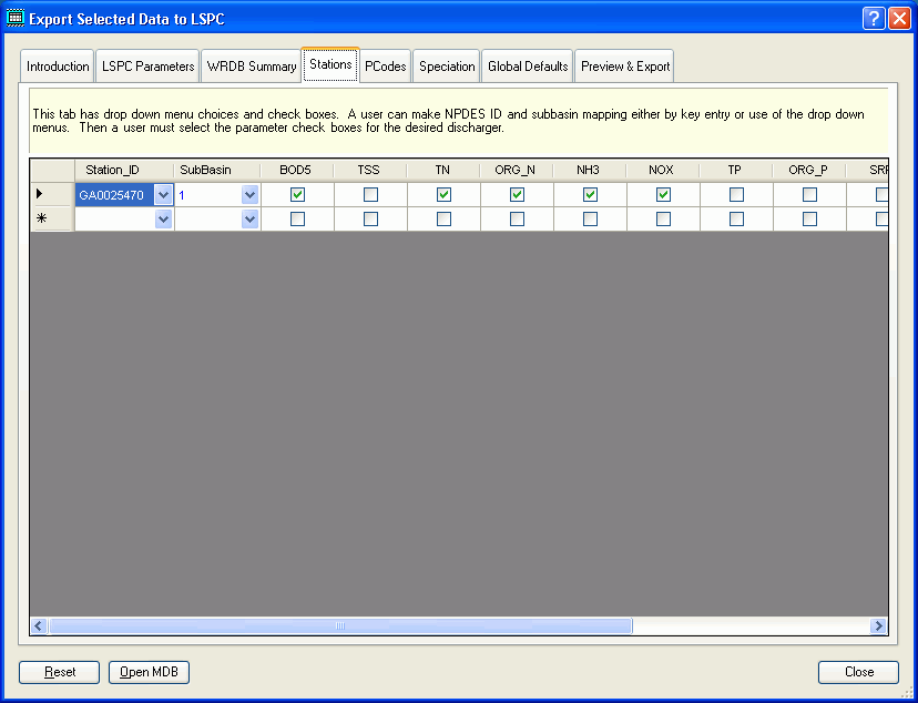 Export to LSPC Point Source Database